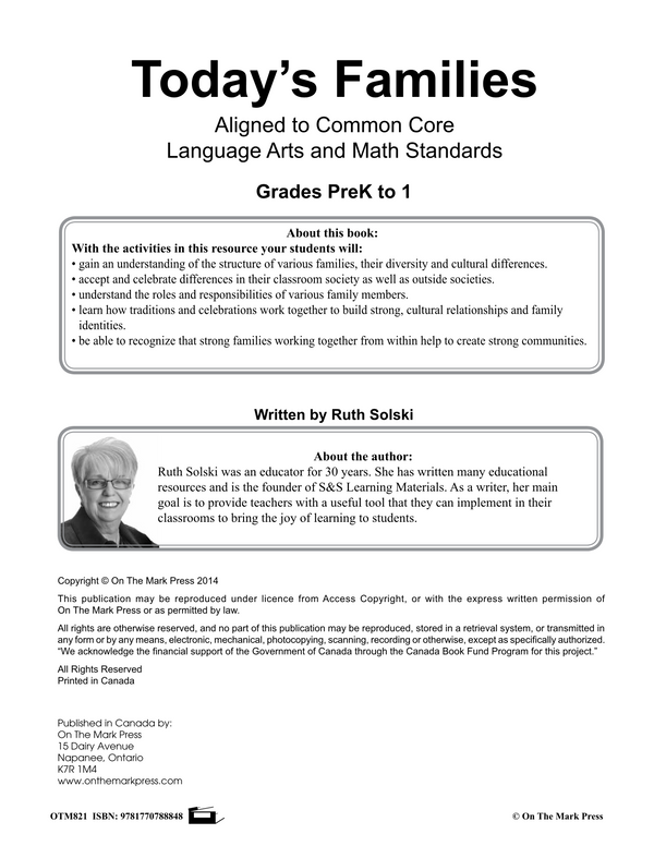 Today's Families Grades Kindergarten to 1 - Aligned to Common Core