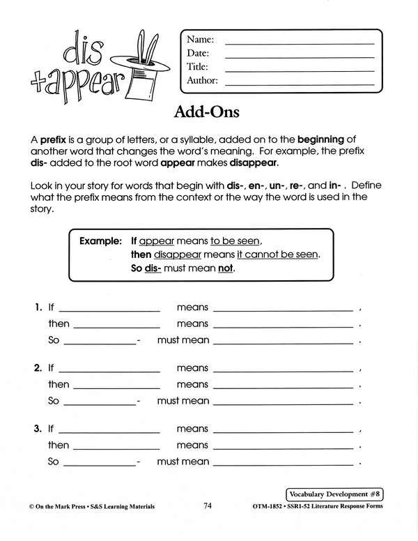 Vocabulary Development Literature Response Activities Gr. 4-6