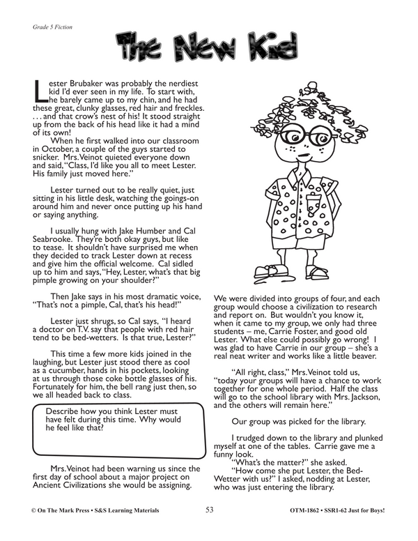 Reading Comprehension Activities For Boys: Fiction Grade 5