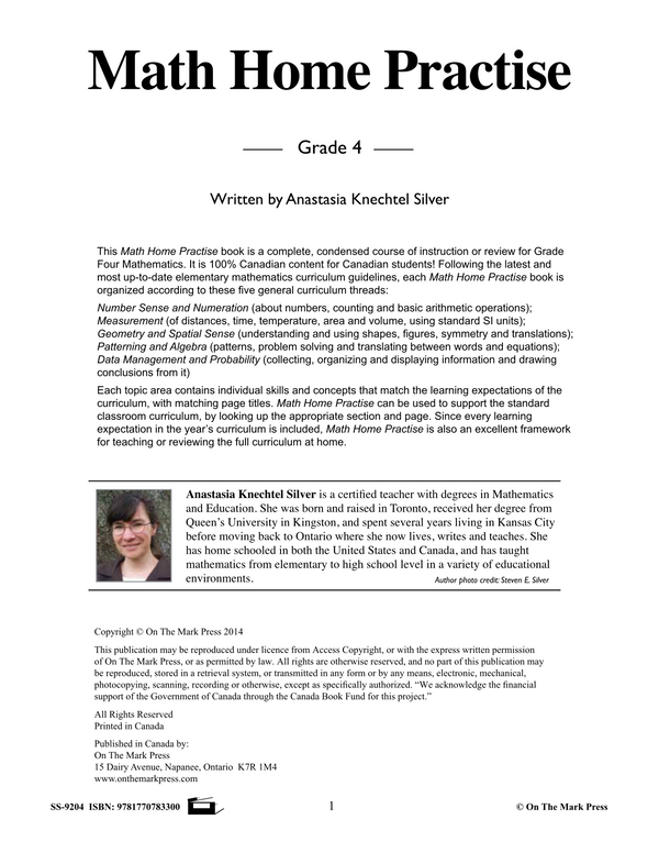 Canadian Math Home Practise Grade 4