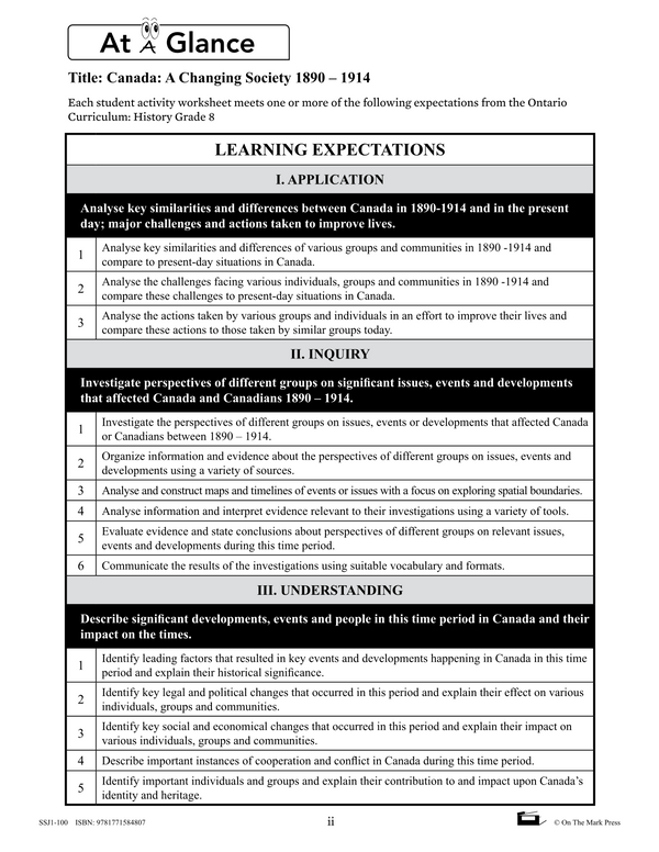 Canada: A Changing Society 1890-1914 Grade 8 Hi/Lo