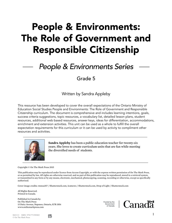 The Role of Government and Responsible Citizenship Grade 5 Ontario Soc