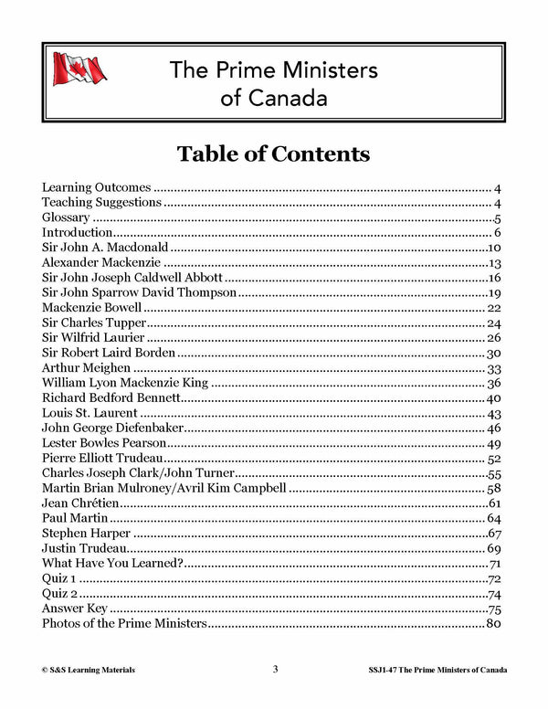 Prime Ministers of Canada Grades 4-8