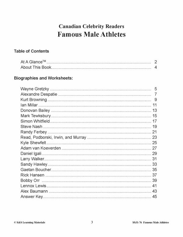 Famous Canadian Male Athletes Non Fiction Reading Grades 4-8