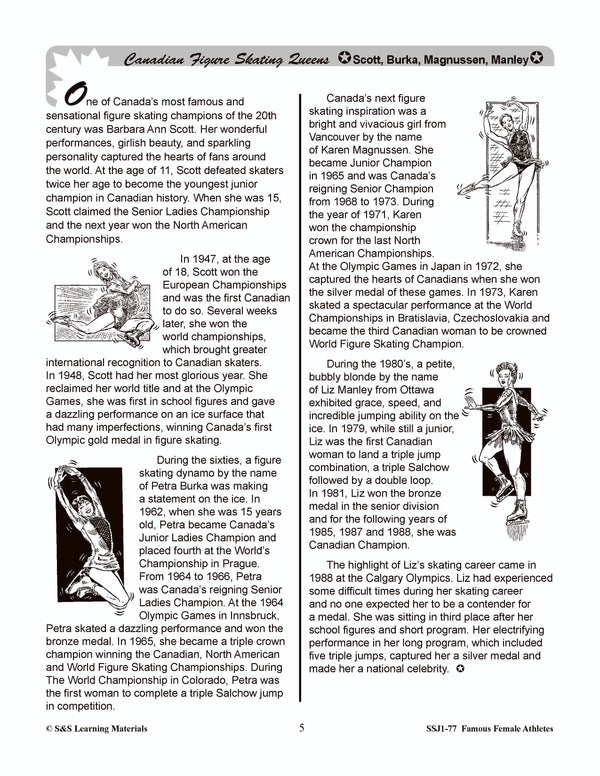 Famous Canadian Female Athletes Non Fiction Reading Grades 4-8
