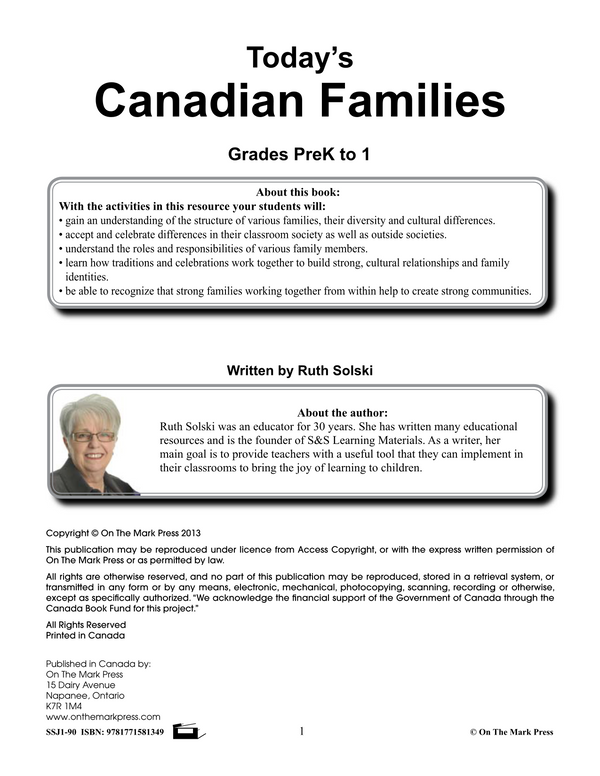 Today's Canadian Families Grades Pre K-1