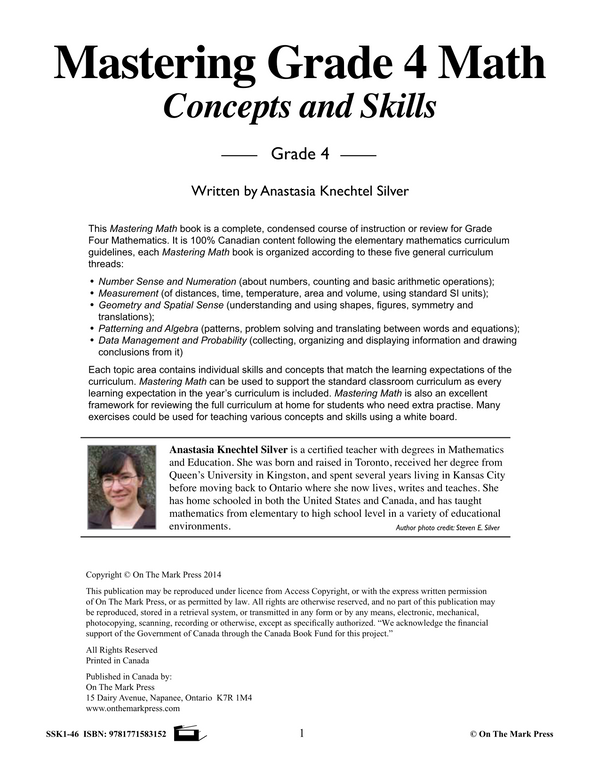 Mastering Canadian Grade 4 Math - Adheres to the Canadian Curriculum!