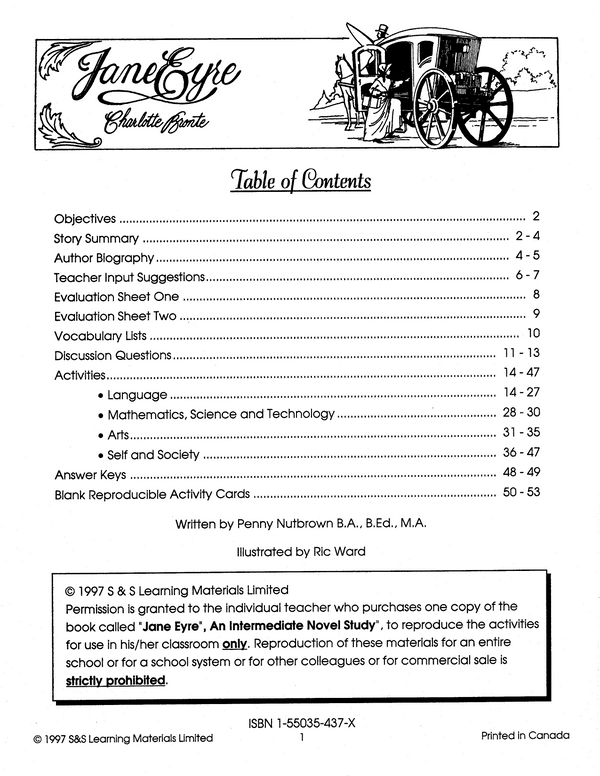 Jane Eyre, by Charlotte Bronte: Novel Study Guide Gr. 7-8