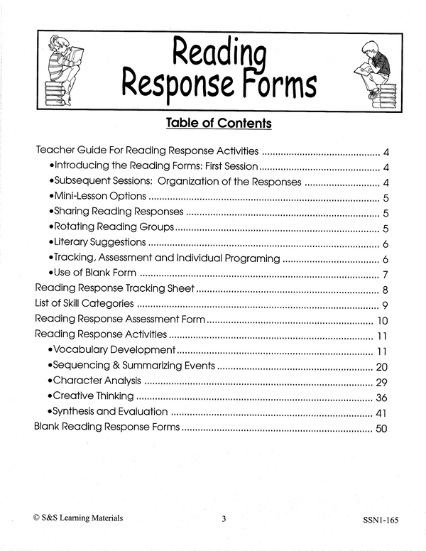 Reading Response Forms Grades 1-3