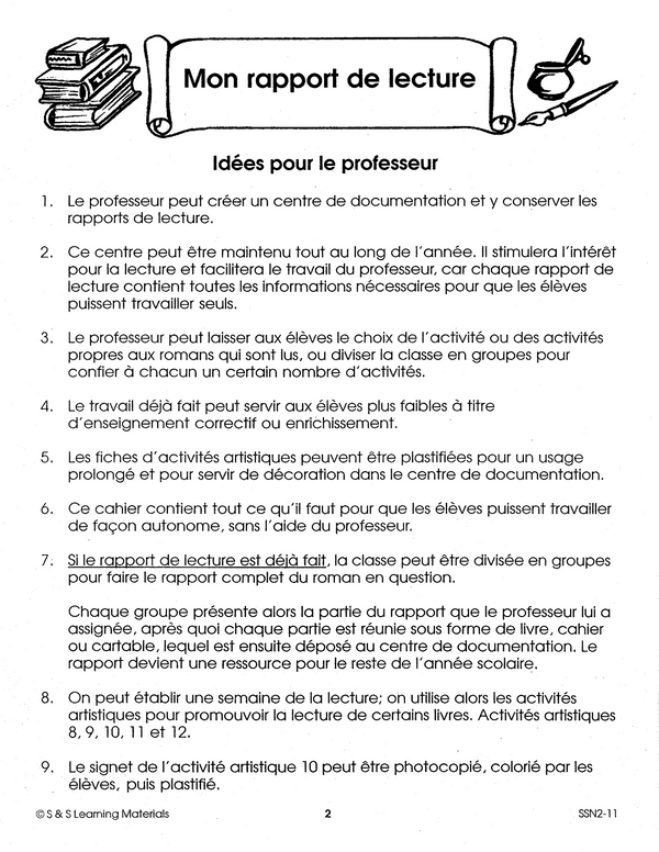 Mon rapport de lecture 4e à 6e année