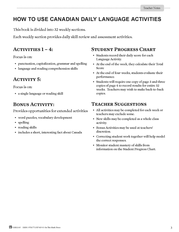 Canadian Daily Language Activities Grade 2