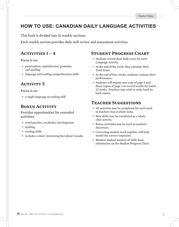 Canadian Daily Language Activities Grade 4